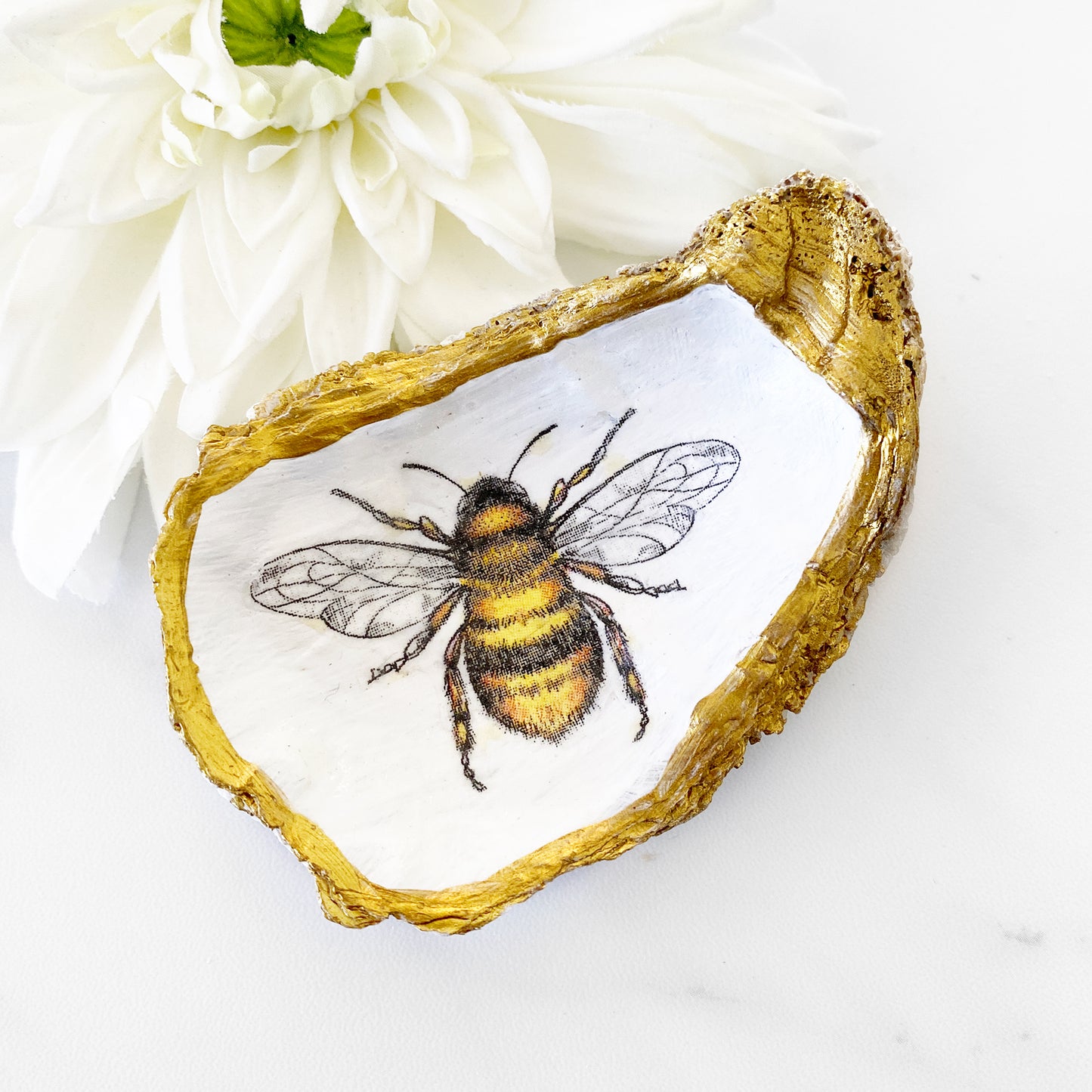 Honey Bee Decoupage Oyster Shell Trinket Dish – Adoridesigns